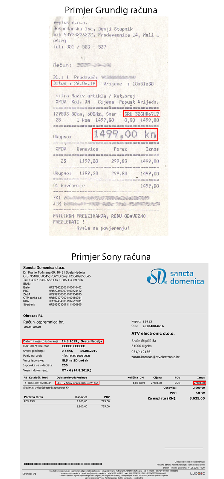 Na računu mora biti čitko vidljiv model, datum kupnje i iznos računa ...